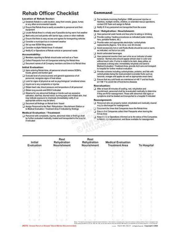 Rehab Officer Checklist Board • IMS Alliance